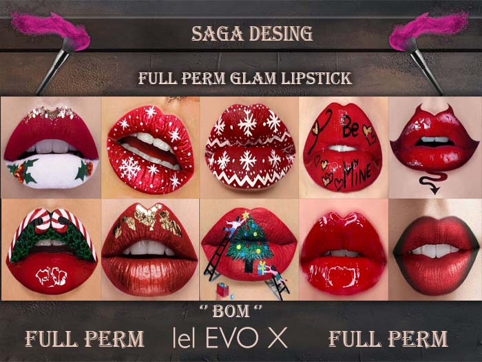Second Life Marketplace - SaGa Design Full Perm GLAM LIPSTICK SET ''BOM ...