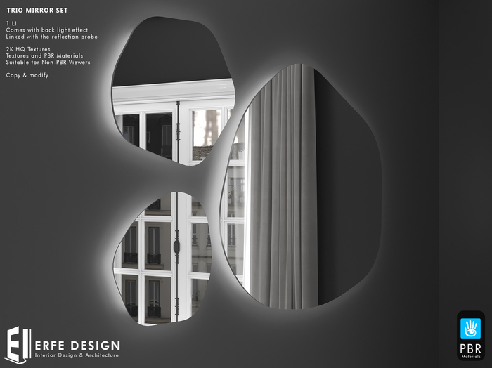 Second Life Marketplace - Trio Mirror set PBR 2 LI [Erfe Design] PACK