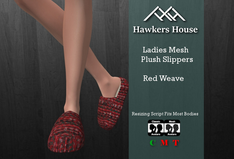 Second Life Marketplace - *HH* Ladies Mesh Plush Slippers Red Weave