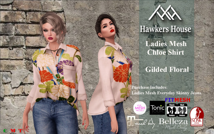 Second Life Marketplace - *HH* Ladies Mesh Chloe Shirt Gilded Floral