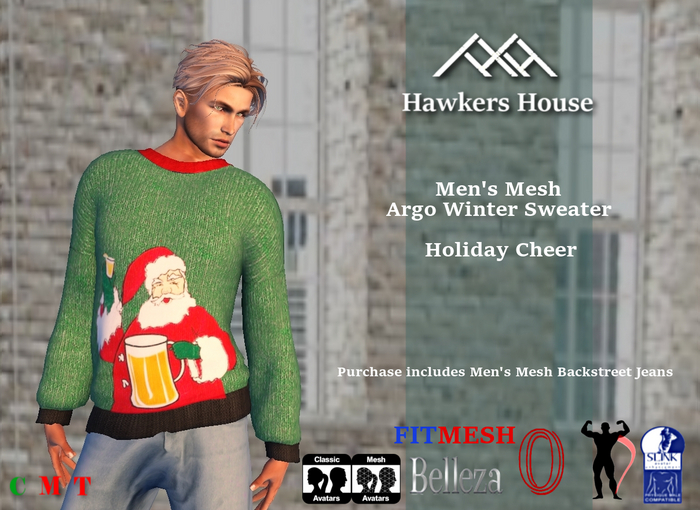 Second Life Marketplace - *HH* Men's Mesh Argo Winter Sweater Holiday Cheer