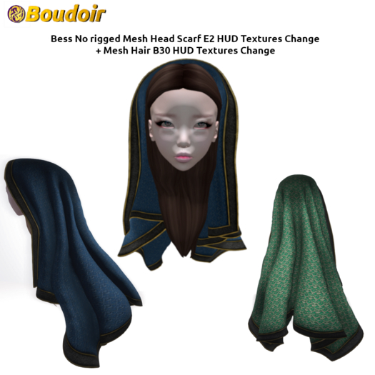 Second Life Marketplace - *!*BOUDOIR Bess Mesh Head Scarf E2 HUD + Mesh ...