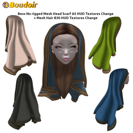 Second Life Marketplace - *!*BOUDOIR Bess Mesh Head Scarf A5 HUD + Mesh ...