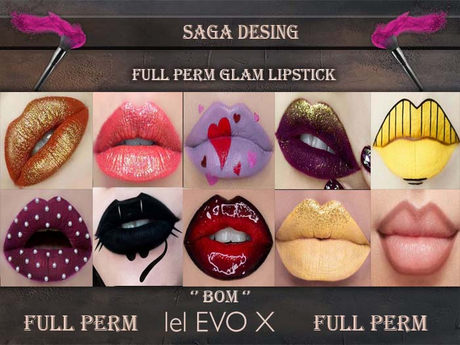 Second Life Marketplace - SaGa Design Full Perm GLAM LIPSTICK SET ''BOM ...