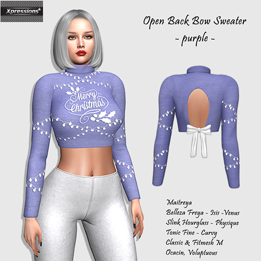 Second Life Marketplace - [Xprs] - Open Back Bow Sweater Purple (Lara ...