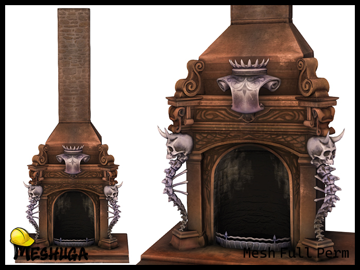 Second Life Marketplace - Meshuga Macabre Gothic Fireplace FULL PERM MESH