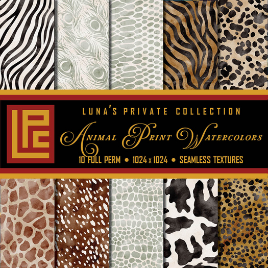 Second Life Marketplace - LPC Animal Prints Watercolor Seamless Full ...