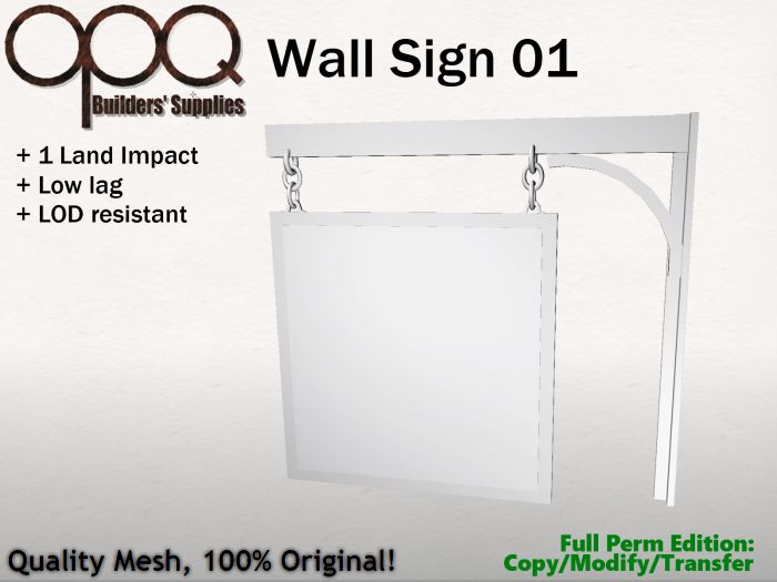 Second Life Marketplace - Full Perm Wall Sign - OPQ Wall Sign 01