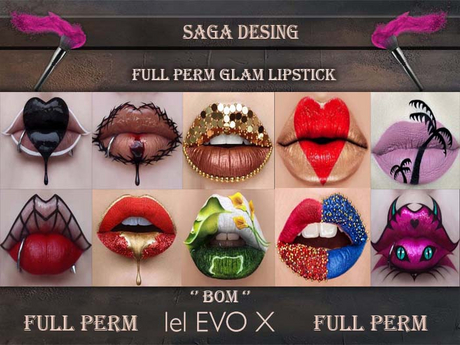 Second Life Marketplace - SaGa Design Full Perm GLAM LIPSTICK SET ''BOM ...