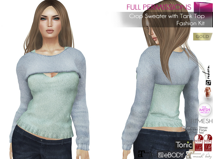 Second Life Marketplace - Full Perm Knitted Rolled Up Crop Sweater Tank ...
