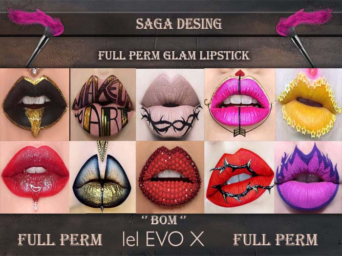 Second Life Marketplace - SaGa Design Full Perm GLAM LIPSTICK SET ''BOM ...