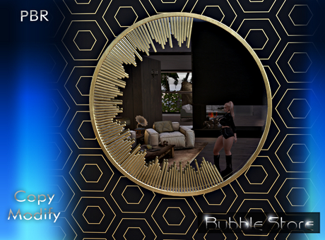 Second Life Marketplace - Bubble - Decorative Round Gold Mirror (PBR)
