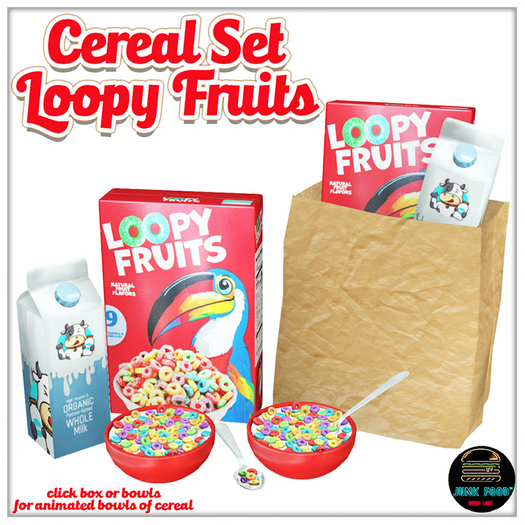 Second Life Marketplace - Junk Food - Cereal Set (Loopy Fruits)