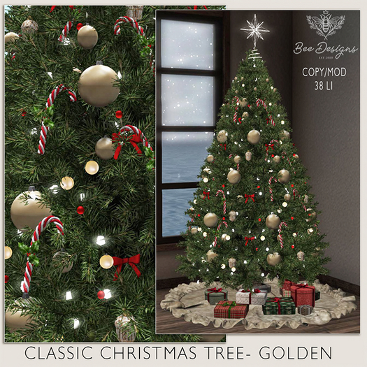 Second Life Marketplace - Bee Designs Classic Christmas Tree - Golden PG