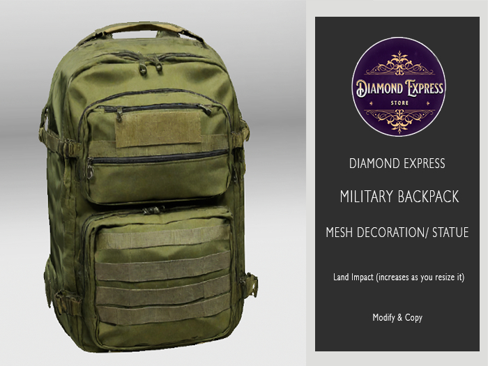 Second Life Marketplace - {DE} Military Backpack- static mesh decoration