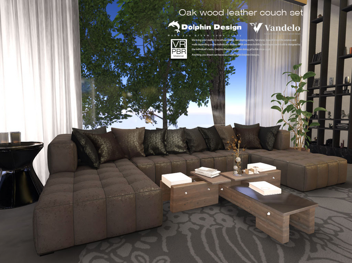 Second Life Marketplace - [Dolphin Design]Oak wood leather couch Set