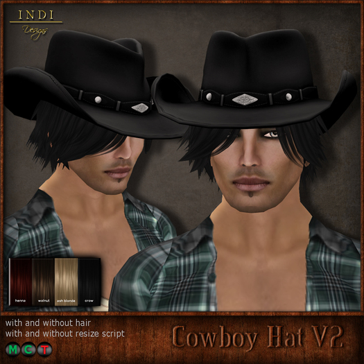 Second Life Marketplace - INDI Designs - Cowboy Hat black V2 (m)