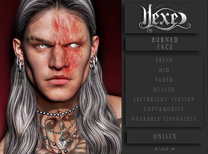 Second Life Marketplace - Hexed - Burned Face EvoX Unisex