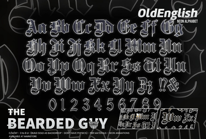 Second Life Marketplace - Pack Old English Alphabet - The Bearded Guy
