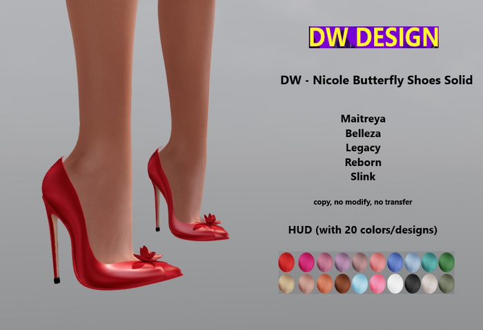 Second Life Marketplace - DEMO DW - Nicole Butterfly Shoes Solid