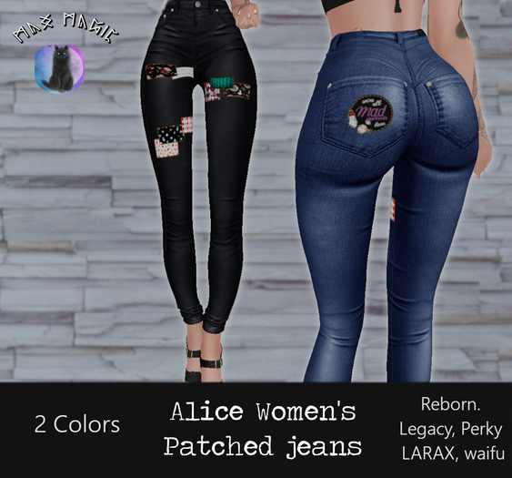 Second Life Marketplace - ::MM:: Alice women's patched JEANS - 2 Colors