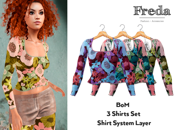 Second Life Marketplace - "Freda" BoM Shirt-Set 3 Pieces Flowers Floral ...