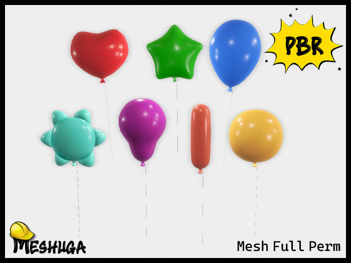 Second Life Marketplace - Meshuga PBR Color Balloons Pack FULL PERM MESH