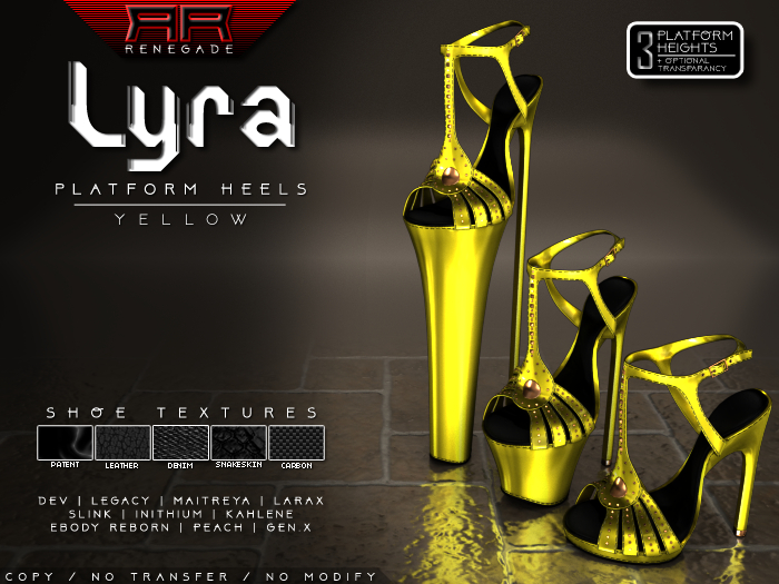 Second Life Marketplace - [Renegade] Lyra Platform Heels - Yellow