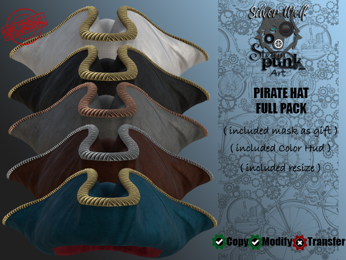 Second Life Marketplace - SW - Steampunk Pirate Hat Full Pack(Box)