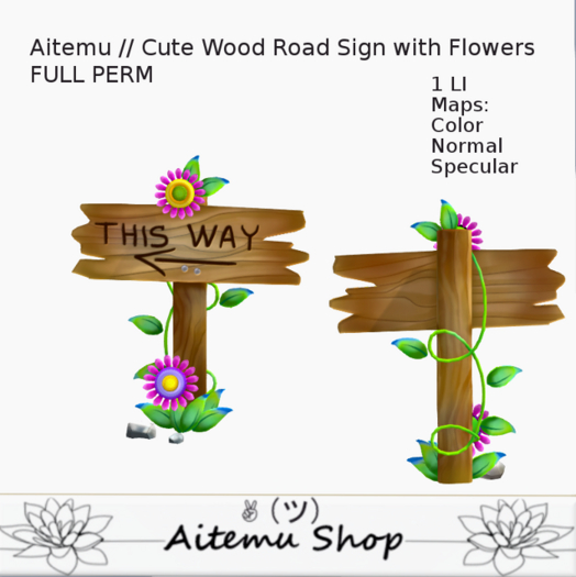 Second Life Marketplace - Aitemu // Cute Wood Road Sign with Flowers ...