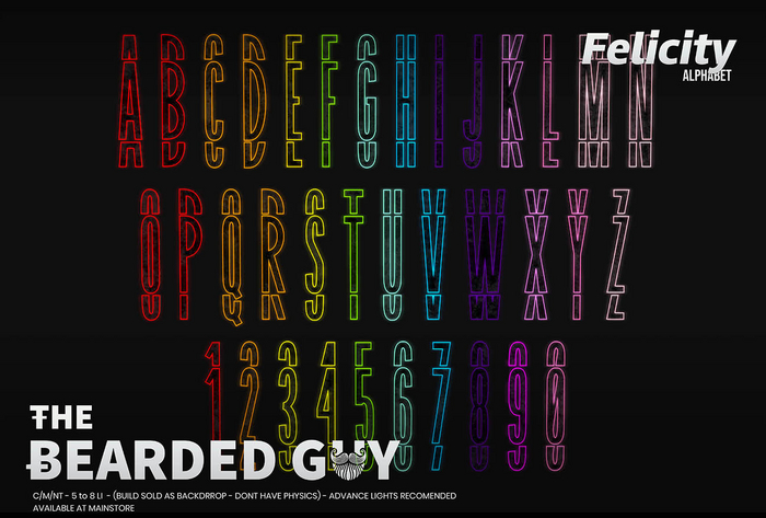 Second Life Marketplace - Pack Felicity Neon Alphabet - The Bearded Guy