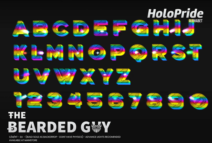 Second Life Marketplace - Pack Holo Pride Alphabet Neon - The Bearded Guy