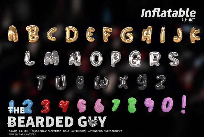 Second Life Marketplace - Pack Inflatable Alphabet - The Bearded Guy