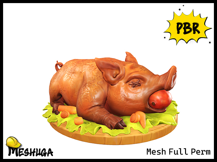 Second Life Marketplace - Meshuga PBR Kawaii Roasted Pig FULL PERM MESH