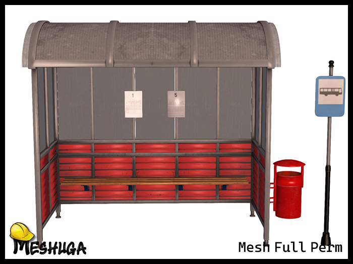 Second Life Marketplace - Meshuga Old Bus Stop FULL PERM MESH