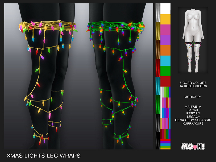 Second Life Marketplace - MOoH! Xmas Lights leg wraps (Add)