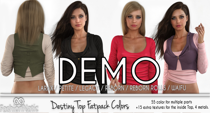 Second Life Marketplace - Demo Top Destiny Fatpack Colors - Reborn ...