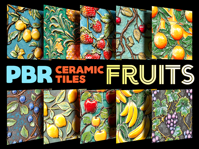Second Life Marketplace - EA Design ♦ PBR - Ceramic Tiles - Fruits - Set 01