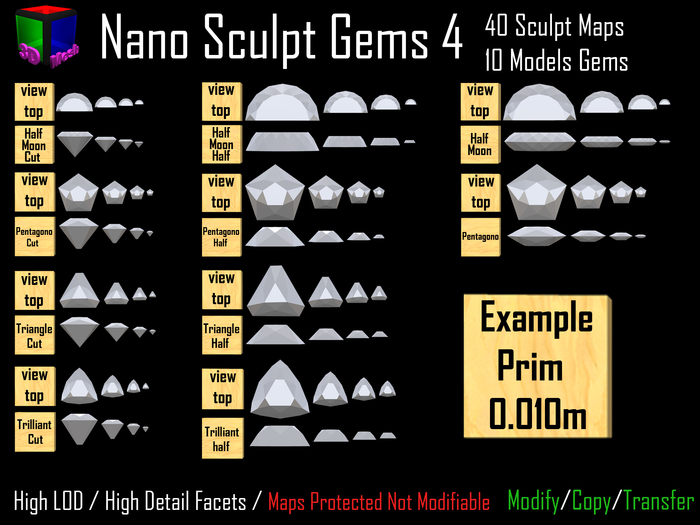 Second Life Marketplace - *3DM* Nano Sculpt Gems 4 - 40 Sculpt Maps