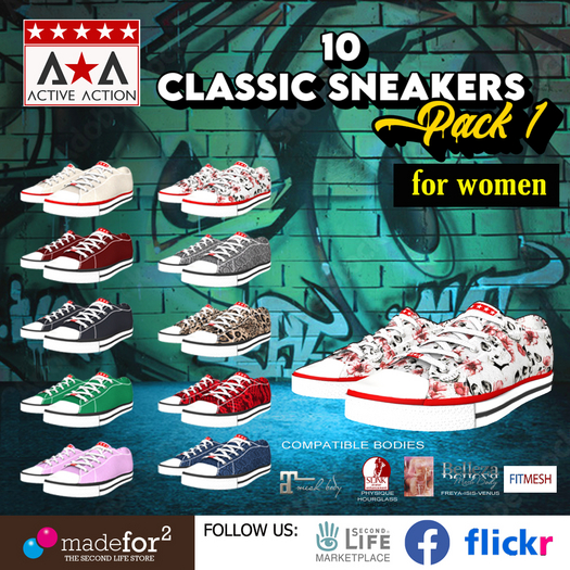 Second Life Marketplace - Women's Sneakers *** Active Action *** Pack 1