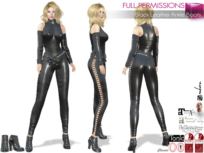 Second Life Marketplace - Full Perm Female Black Leather High Heels ...