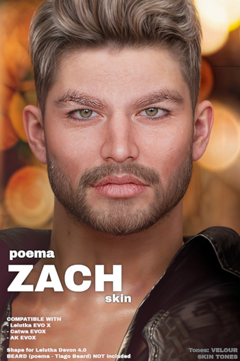 Second Life Marketplace - poema - ZACH skin FATPACK (wear to unpack)