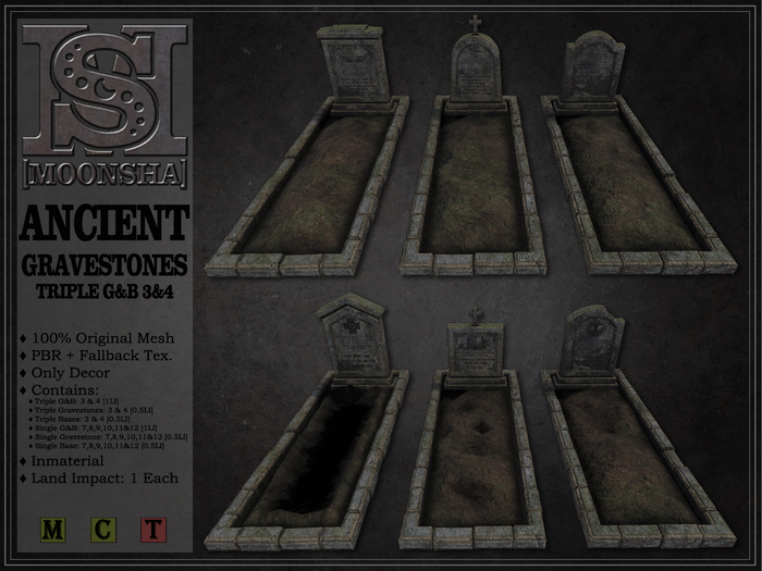 Second Life Marketplace - [MoonSha] Ancient Gravestones - G&B 3&4 (Boxed)