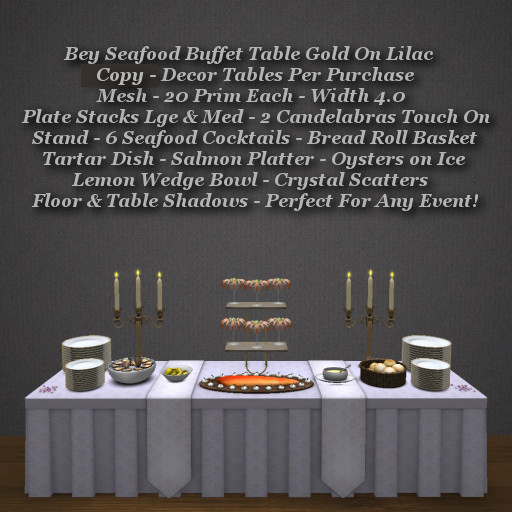 Second Life Marketplace - Bey Seafood Buffet Table Gold On Lilac1