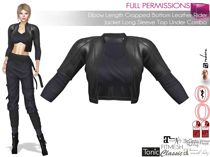 Second Life Marketplace - FullPerm Elbow Length Cropped Bottom Leather ...