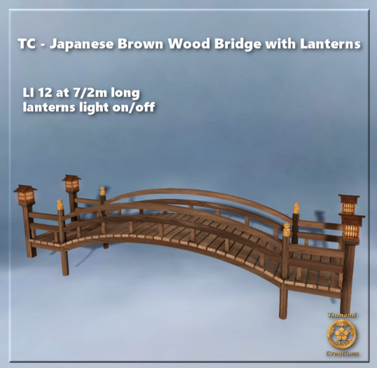 Second Life Marketplace - TC - Japanese Brown Wood Bridge with Lanterns