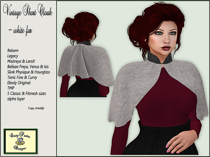 Second Life Marketplace - Crazy Pastry Designs Vintage Short Cloak ...