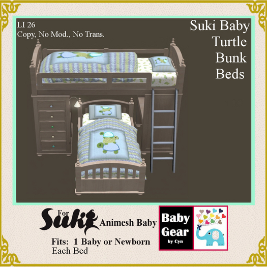 Second Life Marketplace - Suki Animesh Baby - Turtle Bunk Beds (Box)