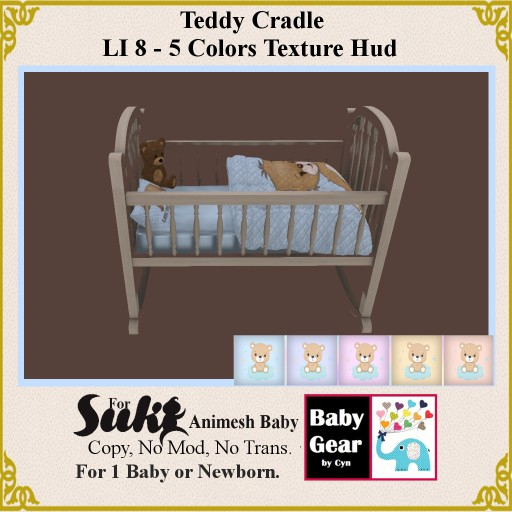 Second Life Marketplace - Suki Animesh Baby - Teddy Cradle (Boxed)