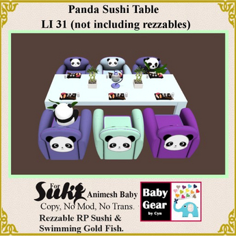 Second Life Marketplace - Suki Animesh Baby - Panda Sushi Table (Boxed)